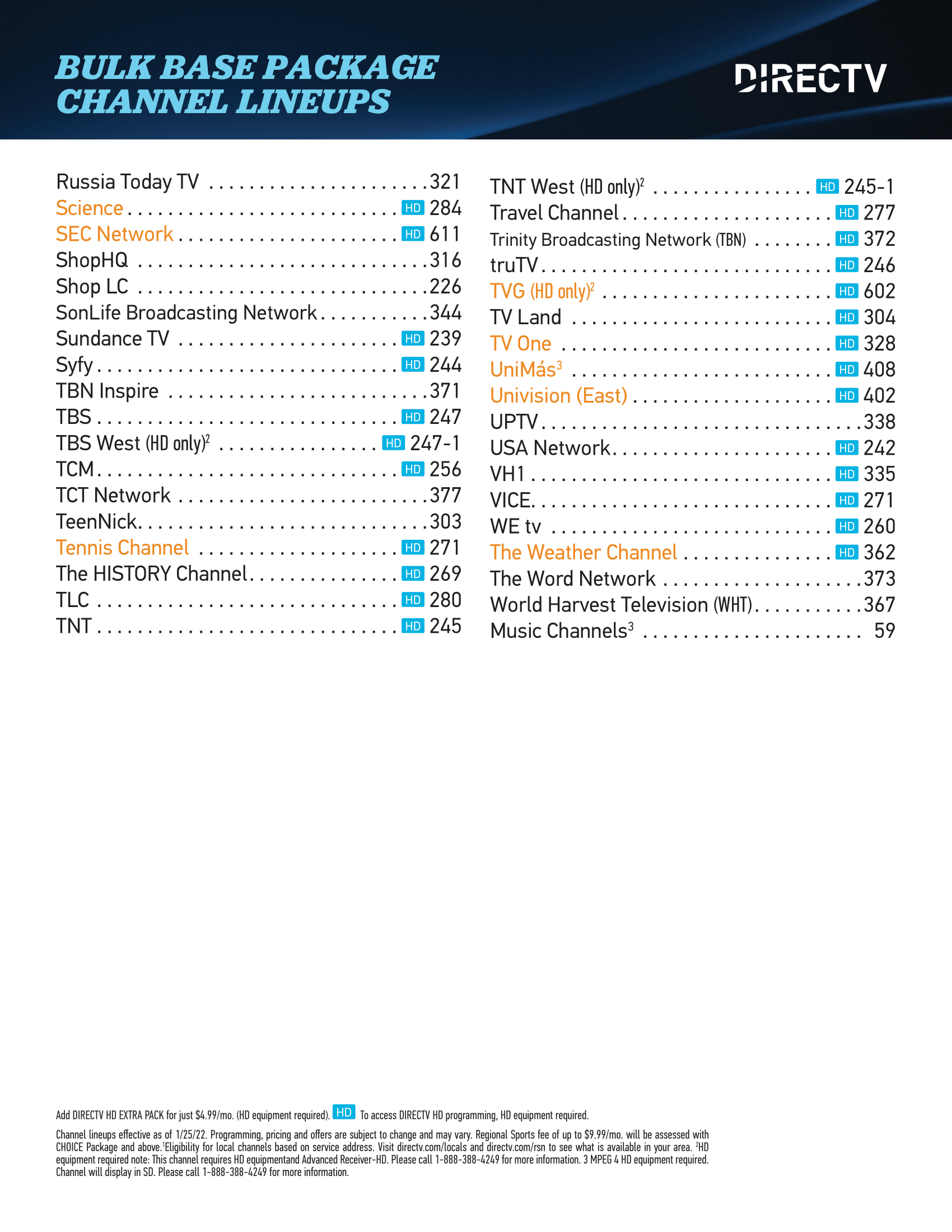 Channel Lineups DIRECTV - Stellar Fiber Internet
