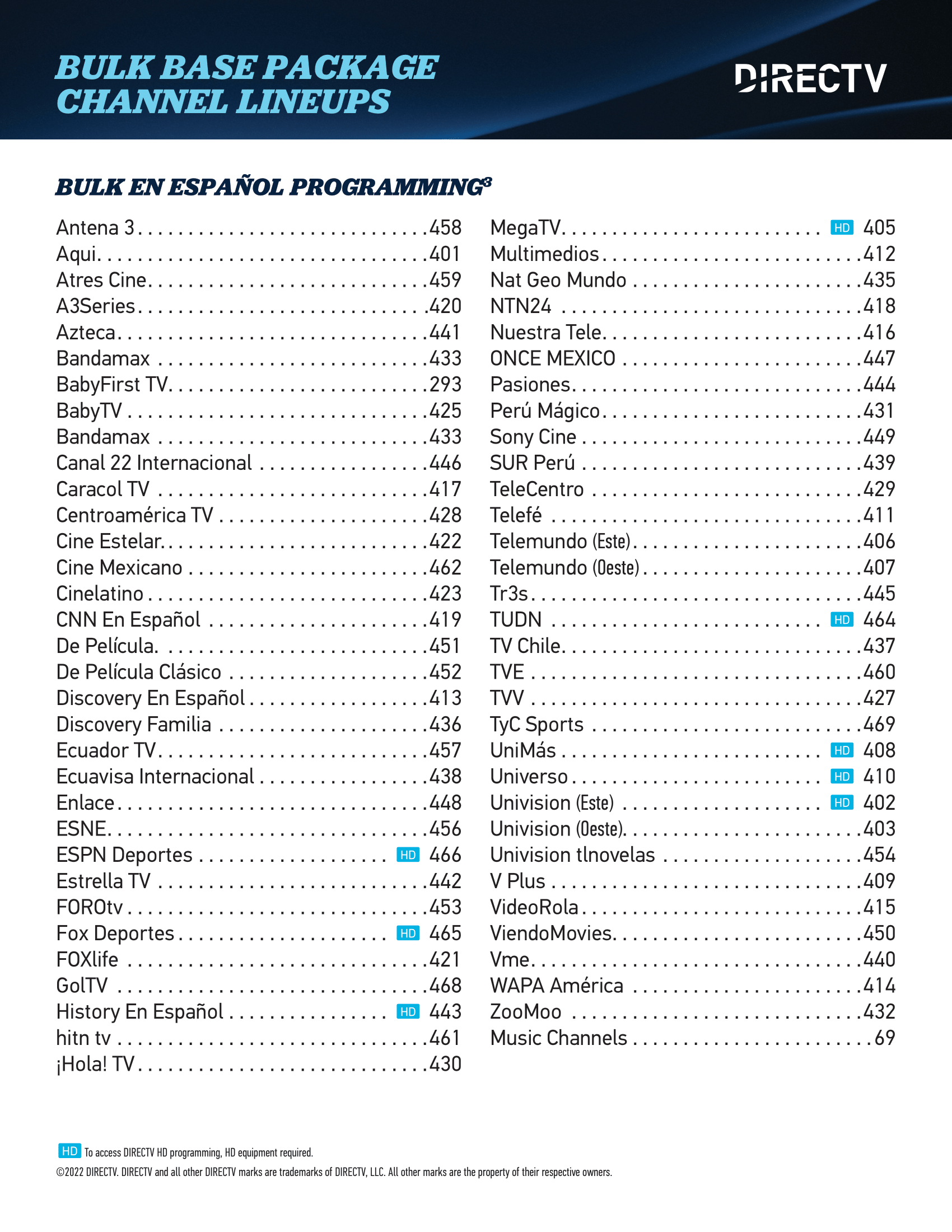 Channel Lineups DIRECTV - Stellar Fiber Internet